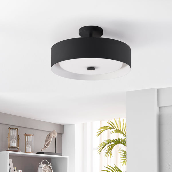 Lynch 3 Light Black and White Semi Flush Mount 17 in. Ceiling Fixture ...